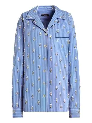 Dolce & Gabbana Cotton Shirt With Flower Embroidery - Blue