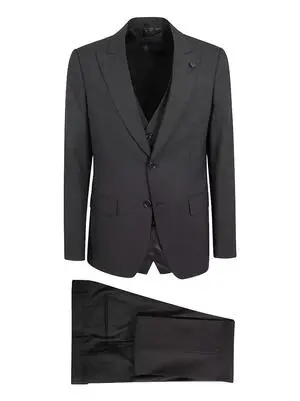 LARDINI Flower-pin Buttoned Suit - Grey