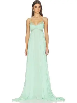 Blumarine Georgette Plissé Gown With Lace Detailing - Mint