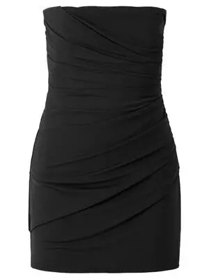 Alex Perry Strapless Gathered Stretch-mesh Mini Dress - Black