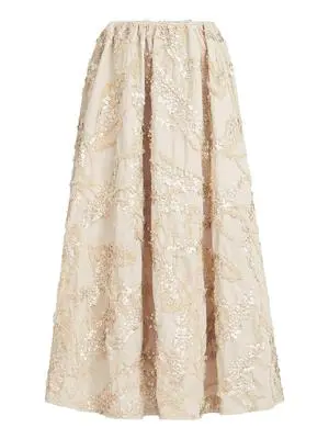 Brunello Cucinelli Cotton-blend Embroidered Midi Skirt - Grey