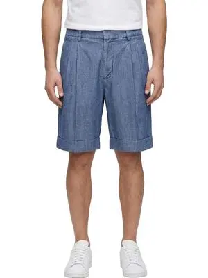 Valentino Garavani Pleated Denim Shorts With Embellished Side Detail - Gnawed Blue
