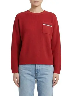 Brunello Cucinelli Cotton Crew Neck Pullover With Patch Pocket - Red