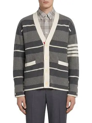 Thom Browne Striped Cotton Cardigan - Grey
