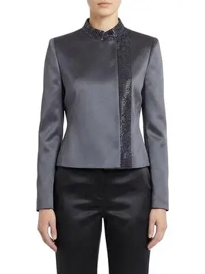 Giorgio Armani Embellished Stand Collar Jacket - Black