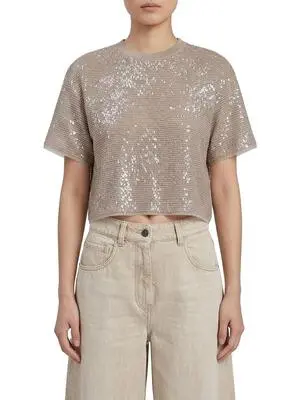 Brunello Cucinelli Sequin Embellished Top - Silver