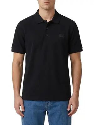 Burberry Short-sleeved Cotton Polo Shirt With Ribbed Collar - Black