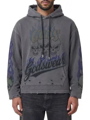 Gcds Cotton Printed Hoodie - Grey