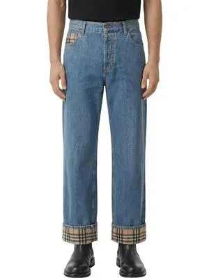 Burberry Straight Leg Jeans With Signature Checks - Blue