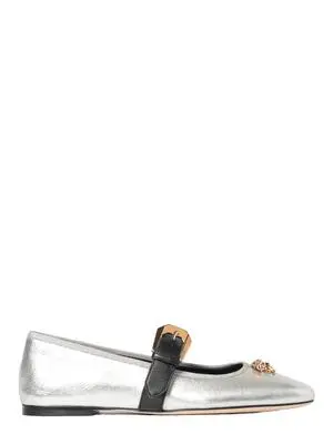 Versace Laminated Nappa Mary Jane Ballet Flats - Silver