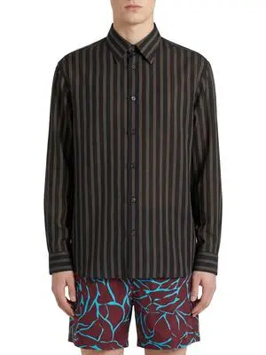 Dries Van Noten Striped Cupro Shirt - Black