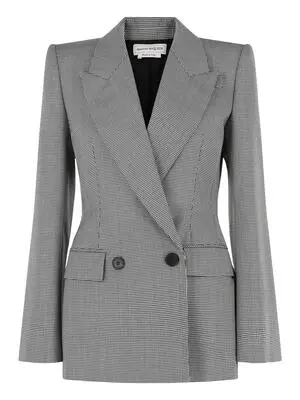 Alexander McQueen Houndstooth Double-breasted Blazer - Black