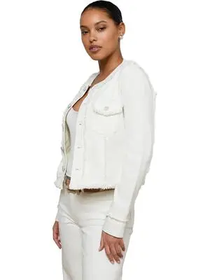L'Agence Yarin Collarless Fray Jacket - Light Ecru