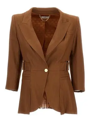 Elisabetta Franchi Linen-Blend Jacket With Metallic Details Brown