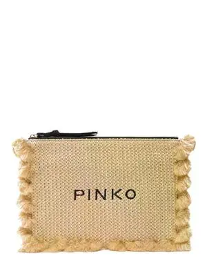 Pinko Woven Raffia Tassel Clutch Bag - Neutrals