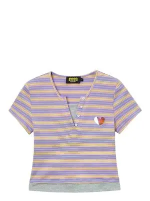 MINI CREAM Striped Heart Cotton T-shirt - Purple