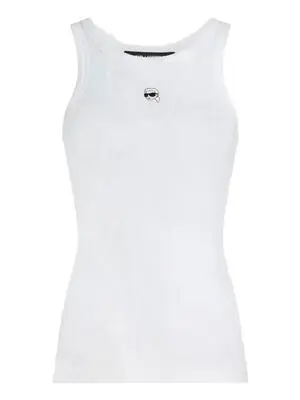 Karl Lagerfeld Ikon Ribbed Tank Top - White