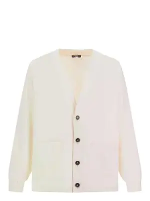 Herno Boxy V-neck Cotton Cardigan - Neutrals