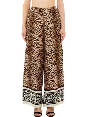 Liu Jo Leopard Print Wide Leg Trousers - Neutrals