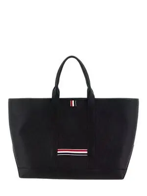 Thom Browne Calfskin Leather Tote Bag - Black