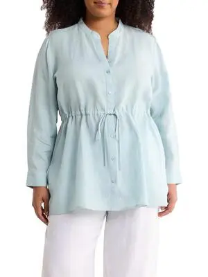 Eileen Fisher Split Neck Organic Linen Long Shirt - Breeze