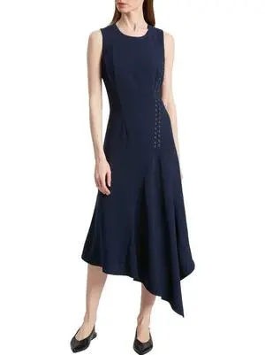 Santorelli Sleeveless Asymmetric Midi Crepe Dress - Midnight