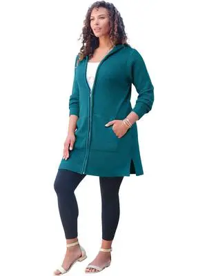 ROAMAN'S Mega Length Waffle Zip Hoodie - Deep Teal