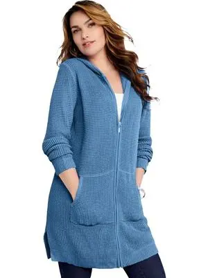 ROAMAN'S Mega Length Waffle Zip Hoodie - Dusty Indigo