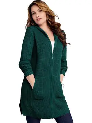 ROAMAN'S Mega Length Waffle Zip Hoodie - Emerald Green