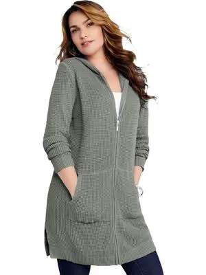 ROAMAN'S Mega Length Waffle Zip Hoodie - Medium Heather Grey