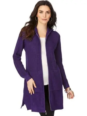ROAMAN'S Mega Length Waffle Zip Hoodie - Midnight Violet