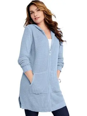 ROAMAN'S Mega Length Waffle Zip Hoodie - Pale Blue