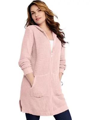 ROAMAN'S Mega Length Waffle Zip Hoodie - Soft Blush