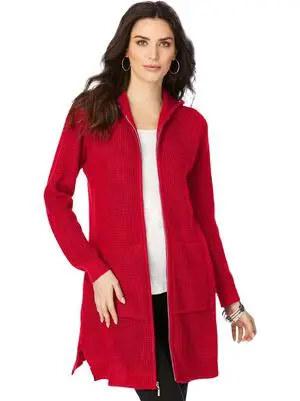 ROAMAN'S Mega Length Waffle Zip Hoodie - Vivid Red