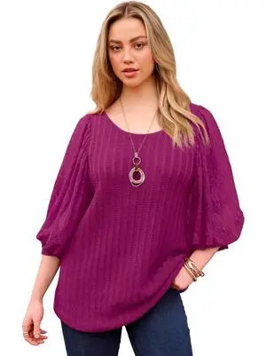 ROAMAN'S Lace Sleeve Sweater - Raspberry