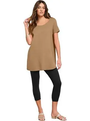Roaman's Cotton Ultimate Scoopneck Swing Tunic Soft Camel