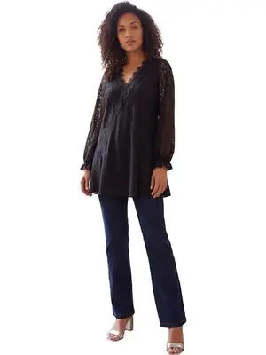 Roaman's Roaman's Lace And Georgette Swing Tunic Black