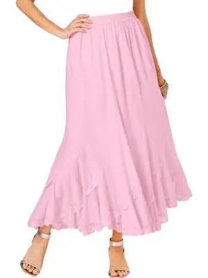 ROAMAN'S Lace-trimmed Cotton Midi Skirt - Primrose