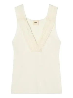 LEONÍ Nour Ribbed Silk-georgette Top - Ivory