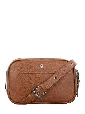 SAMSONITE Leather Crossbody Bag Cognac
