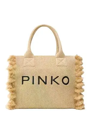 Pinko Medium Tassel Logo Detail Beach Bag - Neutrals