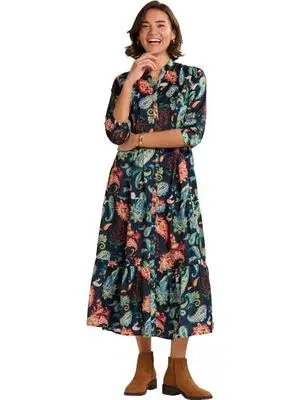 BRAKEBURN Estrella Sculpted Collar Maxi Dress - Navy