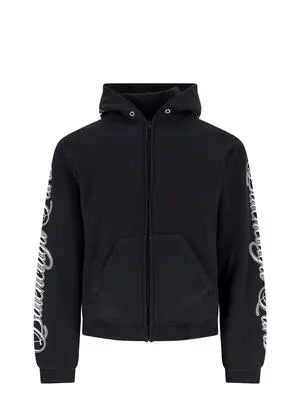 Balenciaga Cursive Zip Hoodie - Black
