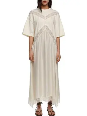Bimba Y Lola Lace Detail Midi Dress - Ivory