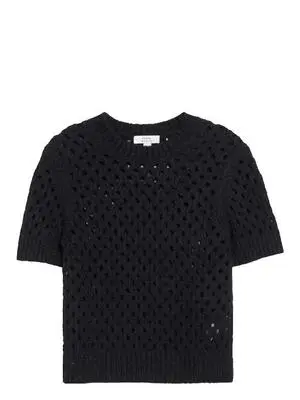 Vince Boxy Honeycomb Knit Short Sleeve Sweater - Black