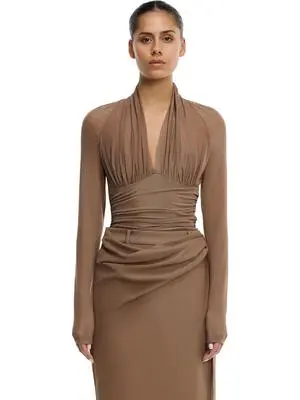 Significant Other Long Sleeve Mesh Top - Taupe