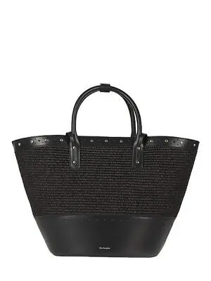 The Kooples Logo-embossed Raffia And Leather Shoulder Bag - Black