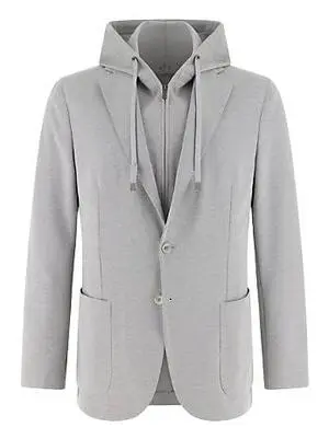 Boggi Milano Removable-hood Lapel-collar Stretch-jersey Blazer - Light Grey