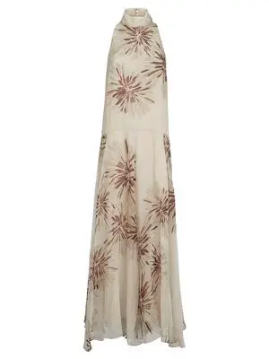 Brunello Cucinelli Silk Halterneck Maxi Dress - Beige