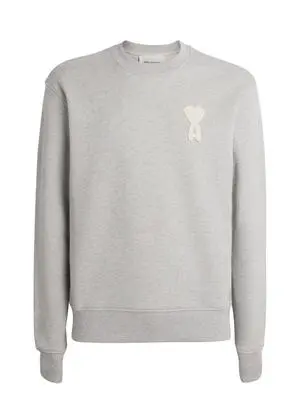 Ami Cotton Crochet Logo Sweatshirt - Blue